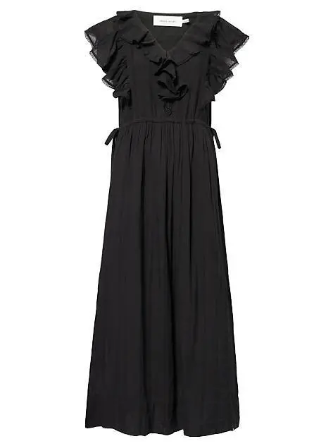 SKALL STUDIO Clea Ruffled Cotton Midi Dress - Black