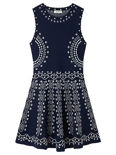 Sandro Sleeveless Scarf-print Stretch-knit Mini Dress - Navy Blue