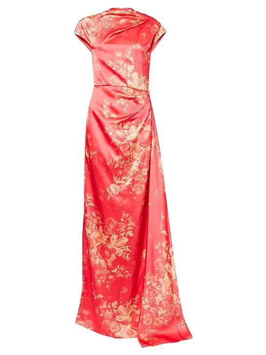 Erdem Draped Floral Maxi Dress - Blossom Pink