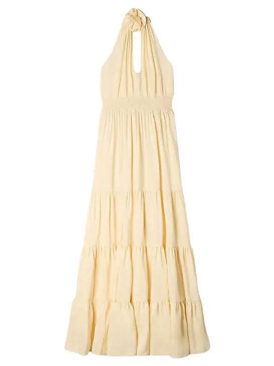 Sandro Sleeveless Linen-blend Maxi Dress With Flower Embellishment - Vanilla