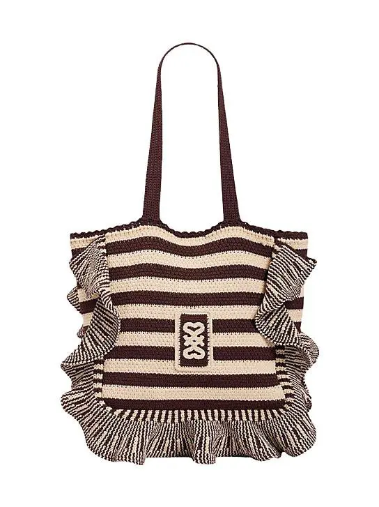 Sandro Striped Crochet Shoulder Bag - Ecru / Brown