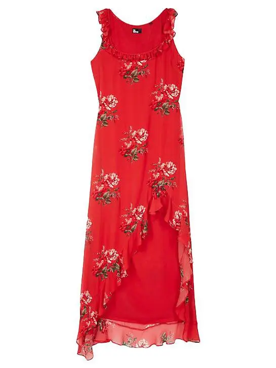 The Kooples Ruffle Floral-print Woven Maxi Dress - Red / Green