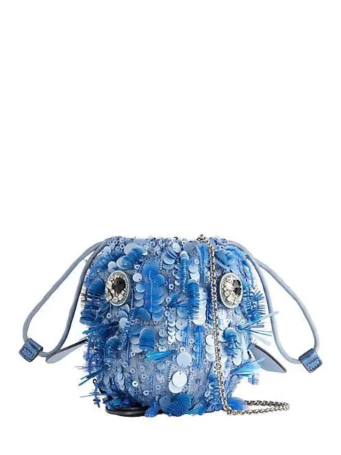 ANYA HINDMARCH Embellished Blowfish Leather Cross-body Bag - Cornflower Blue