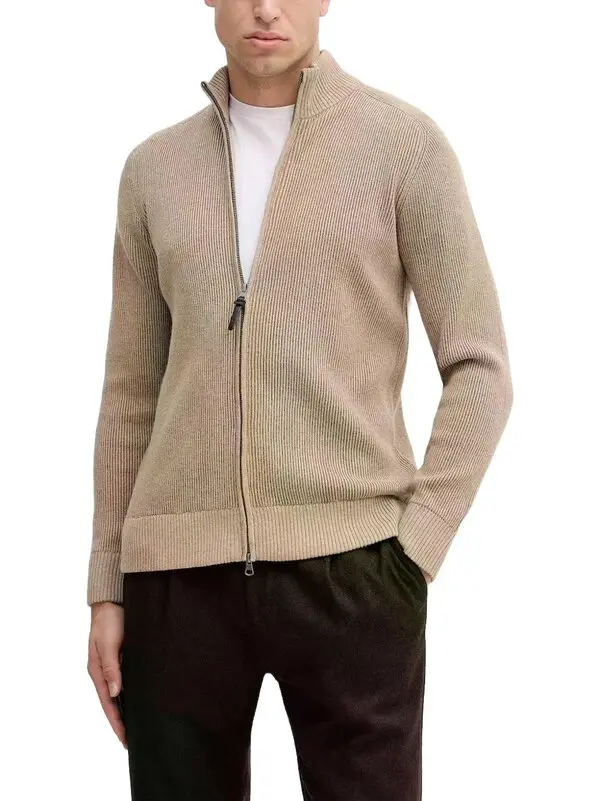 HACKETT Ribbed Zip Cardigan - Neutrals