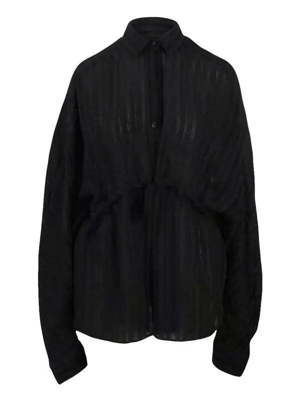 THELATEST Striped Drawstring Shirt - Black