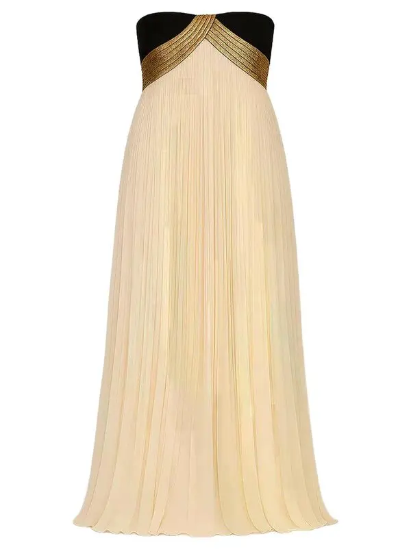 Alberta Ferretti Pleated Strapless Maxi Dress - Neutrals