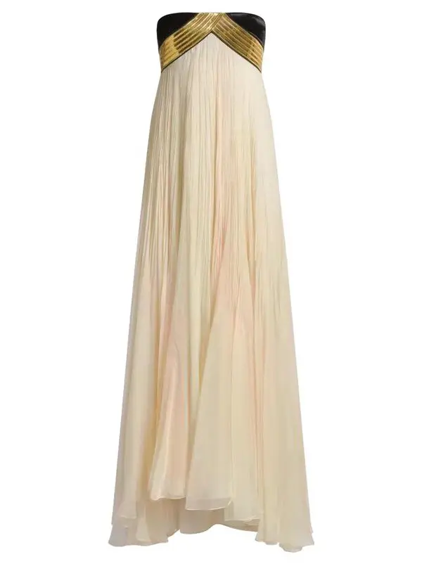 Alberta Ferretti Pleated Strapless Maxi Dress - Neutrals