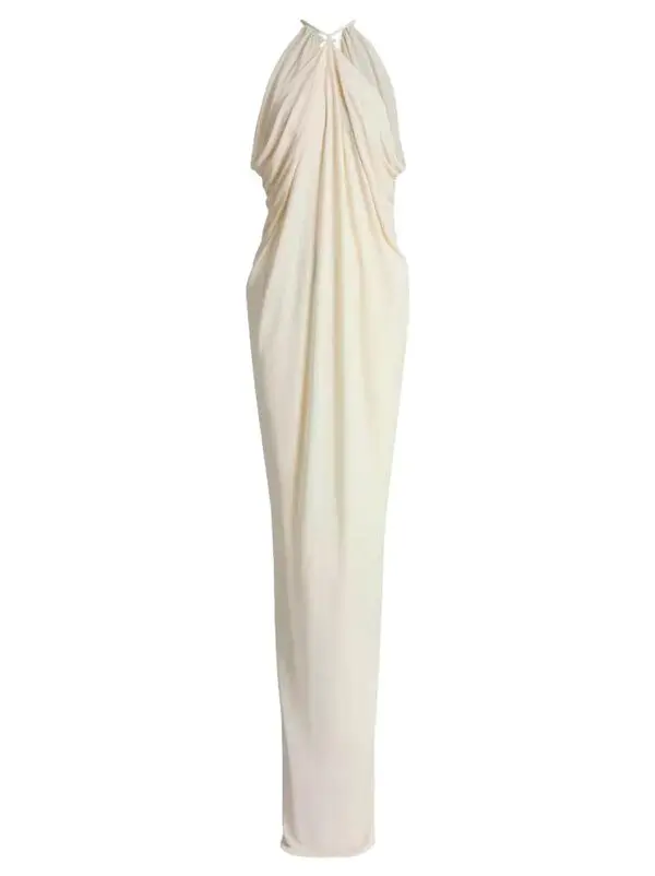 Alberta Ferretti Halterneck Draped Maxi Dress - Neutrals