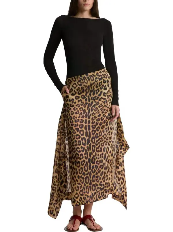 Alberta Ferretti Leopard Print Slit Skirt - Brown