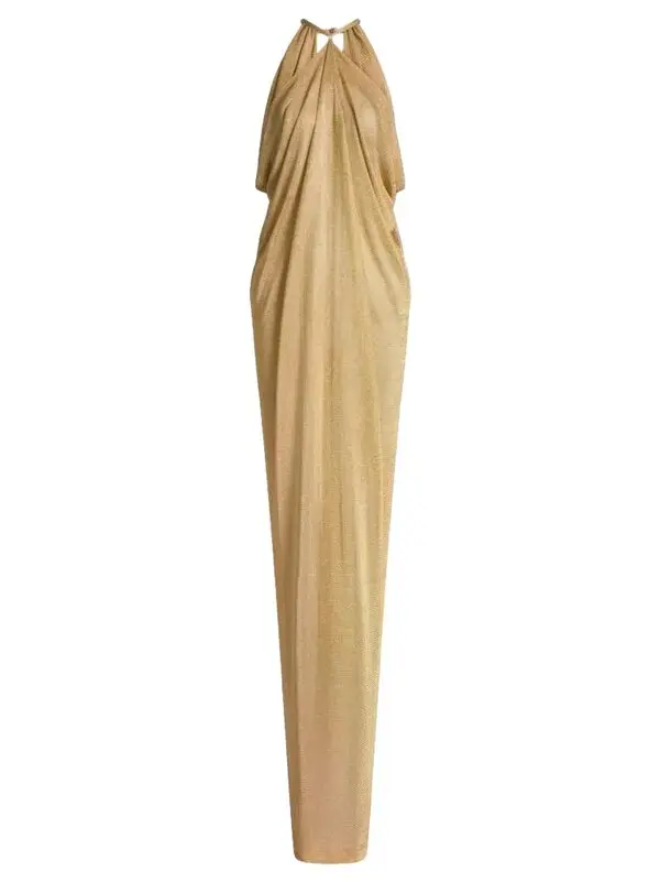 Alberta Ferretti Halterneck Draped Maxi Dress - Gold