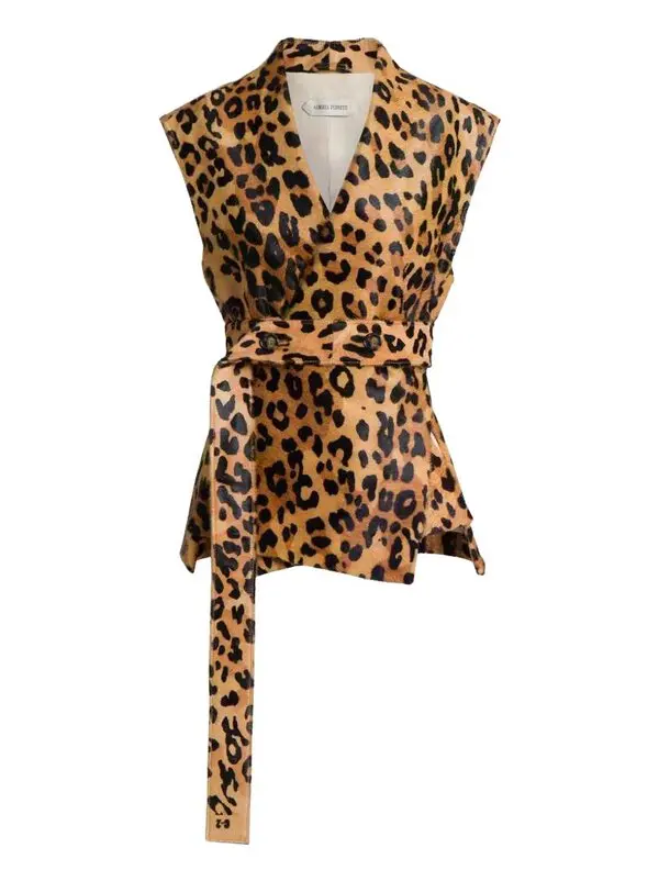 Alberta Ferretti Leopard Print Belted Gilet Jacket - Brown