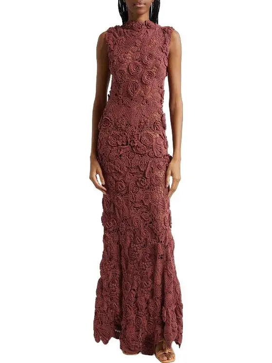 Ulla Johnson Anita Floral Crochet Gown - Agate