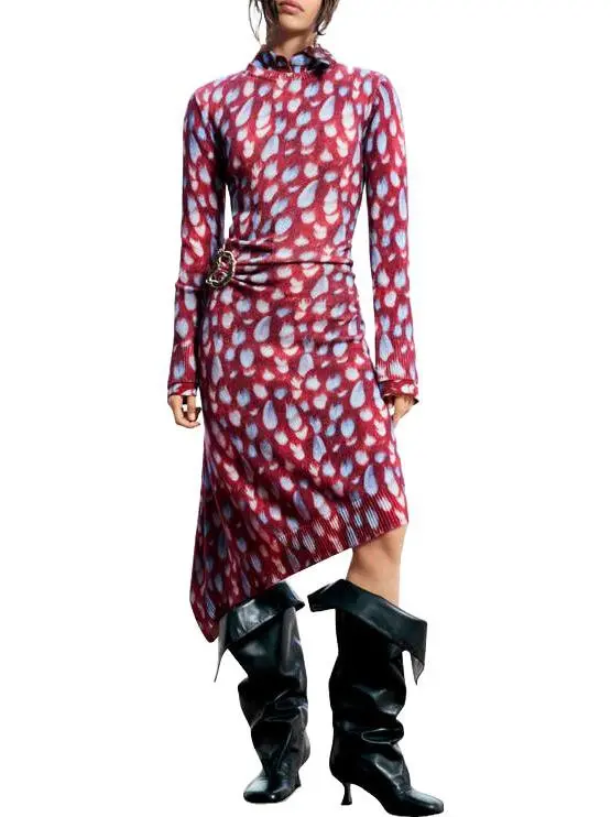 Desigual Abstract Print Long Sleeve Sweater Dress - Red