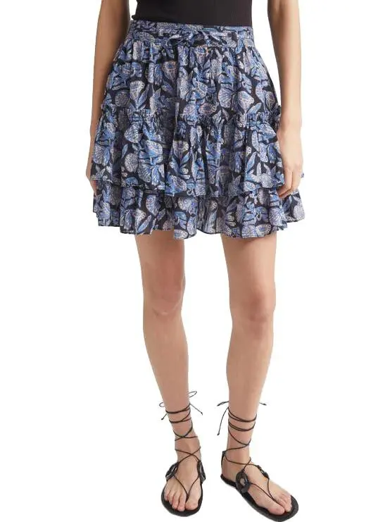 Ulla Johnson Arlin Paisley Floral Tiered Ruffle Cotton Blend Miniskirt - Zinnia