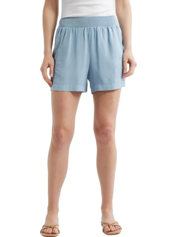 Bernardo Smocked Waist Chambray Shorts - Washed Indigo