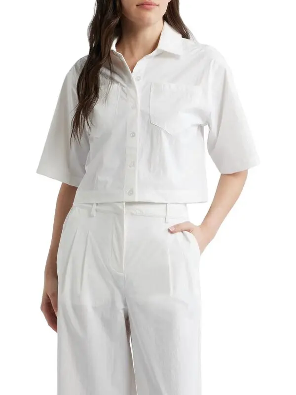 Bernardo Crop Button-up Shirt - Bright White