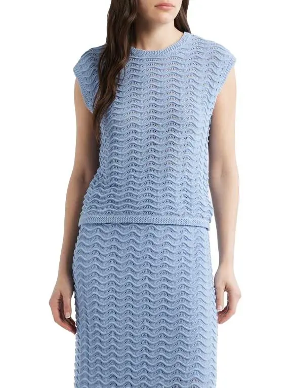 Bernardo Wave Pointelle Knit Tank - Blue Heron