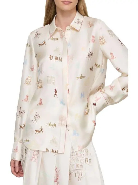 Lafayette 148 New York Printed Silk Twill Button-up Shirt - Cloud Multi