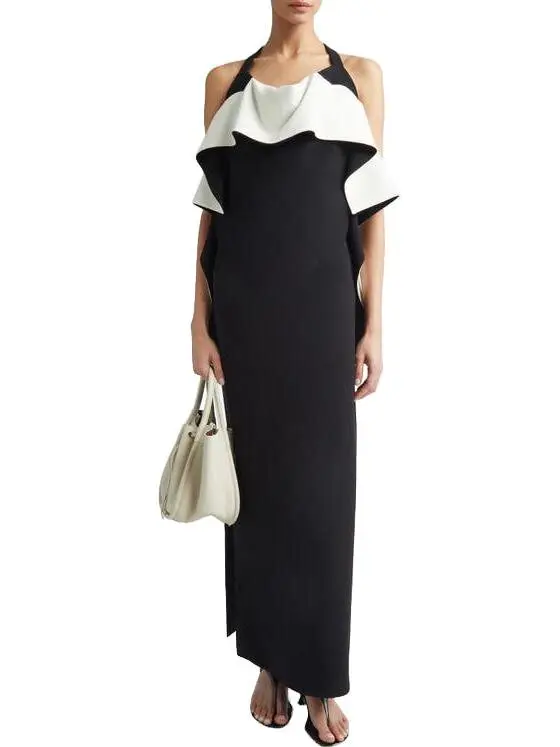 Proenza Schouler Sanna Ruffle Matte Double Crepe Gown - Black/ivory