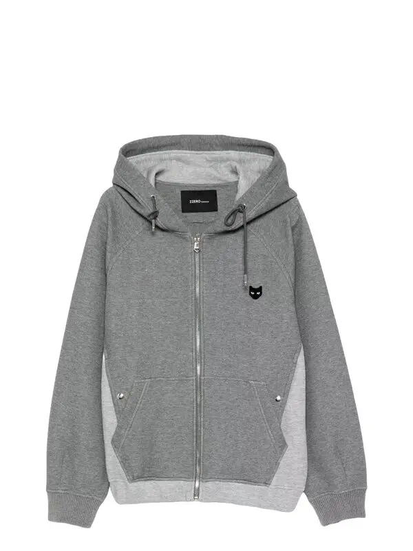 SONGZIO Panther-embroidered Zip-up Hoodie - Grey