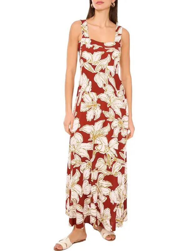 Vince Camuto Floral Maxi Dress With Wide Straps - Chili