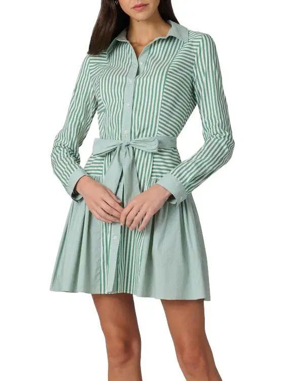 Shoshanna Pinstripe Ruth Shirtdress - Pistachio/ivory