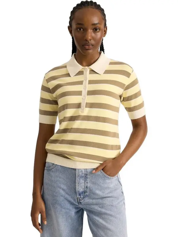 ALBARAY Stripe Short Sleeve Polo - Lemon