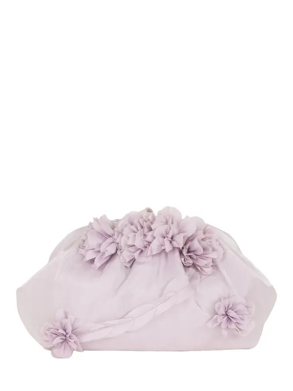 Badgley Mischka Violet Jacquard Floral Applique Pouch Clutch - Lilac