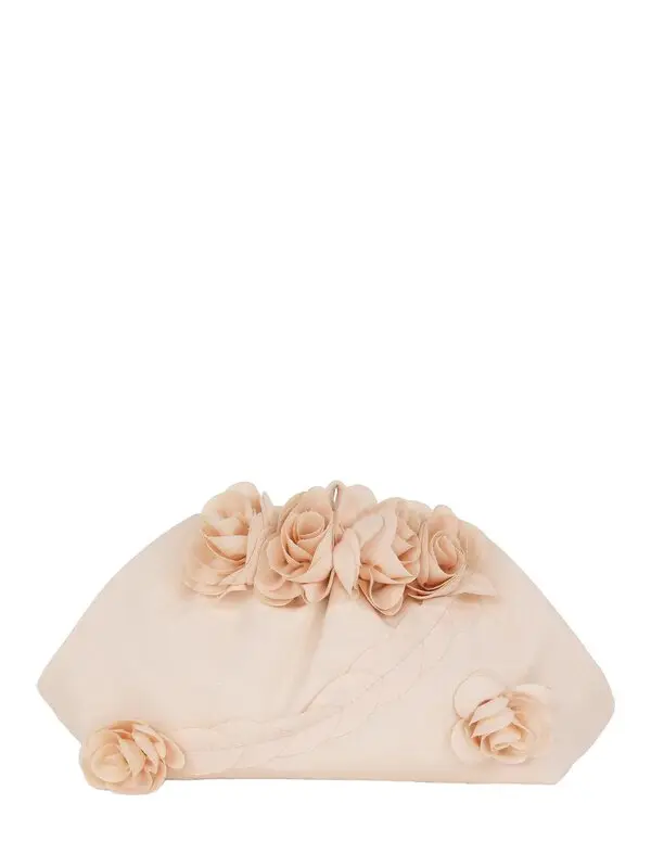 Badgley Mischka Violet Jacquard Floral Applique Pouch Clutch - Peach Pearl