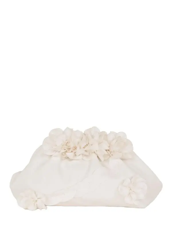 Badgley Mischka Violet Jacquard Floral Applique Pouch Clutch - Soft White