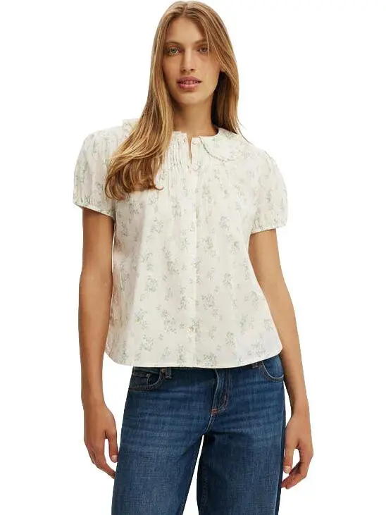 COTTON ON Edie Babydoll Shirt - Jenna Ditsy Creme Fraiche