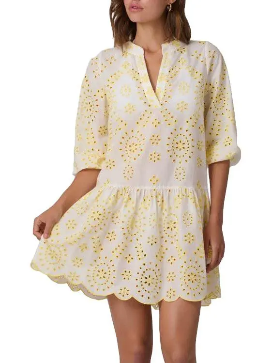 Shoshanna Embroidered Eyelet Mini Coverup - Lemon/optic White