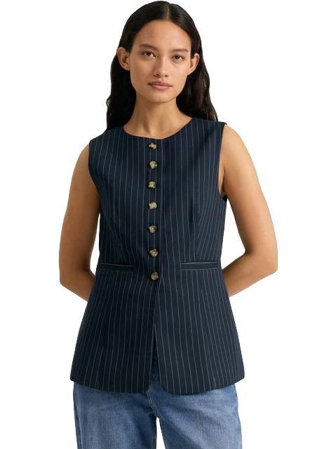 ALBARAY Pinstripe Tailored Waistcoat - Navy