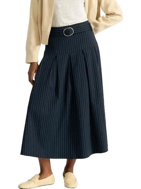 ALBARAY Pinstriped Midi Skirt - Navy