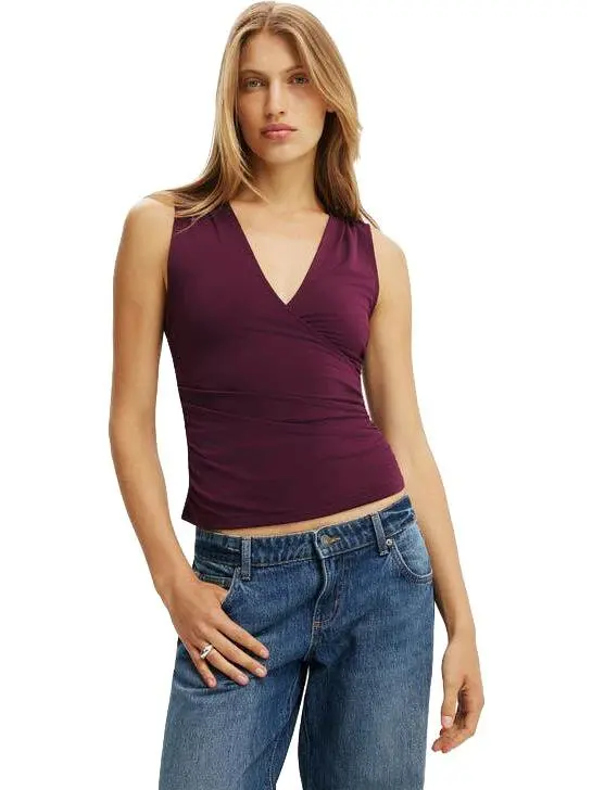 COTTON ON Marlo Wrap Tank - Blackberry Belle