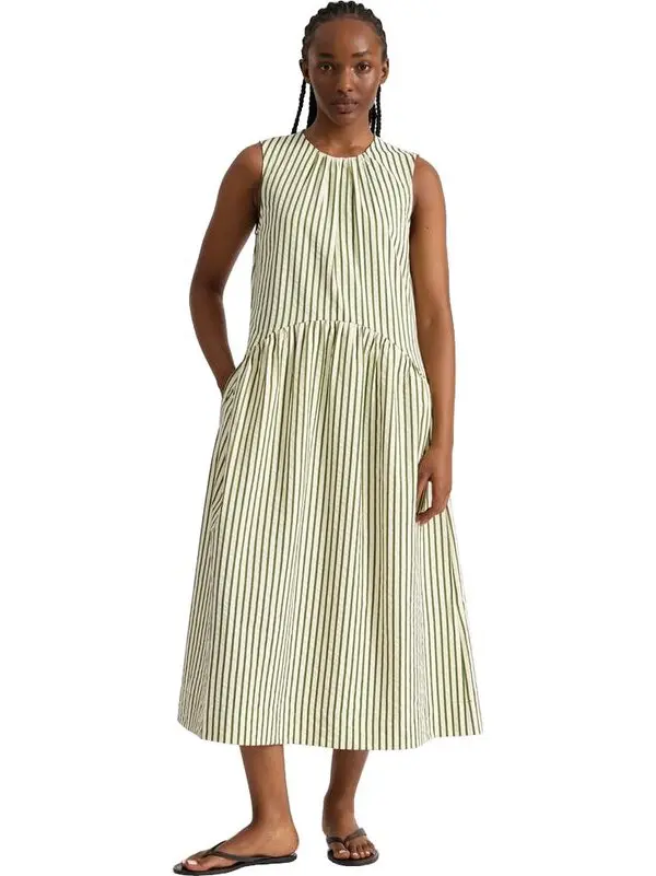 ALBARAY Striped Sleeveless Midi Dress - Green