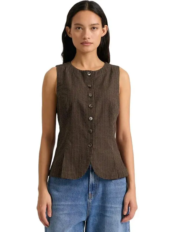 ALBARAY Gingham Waistcoat - Chocolate