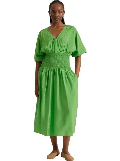 ALBARAY Air Flow Shirred Waist Midi Dress - Green