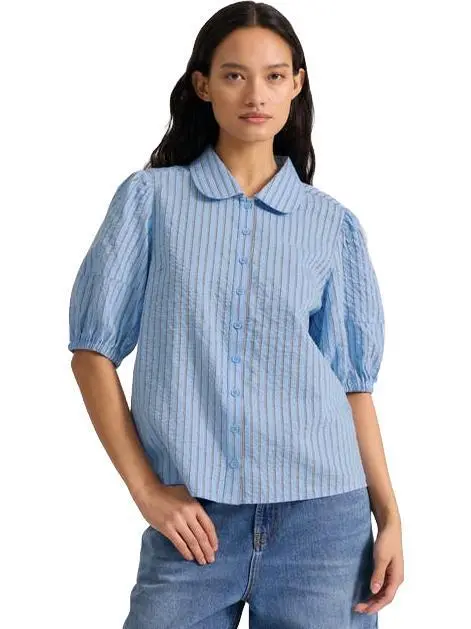 ALBARAY Stripe Short Sleeve Blouse - Blue