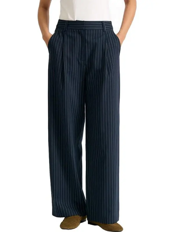 ALBARAY Pinstripe Pleat Trousers - Navy