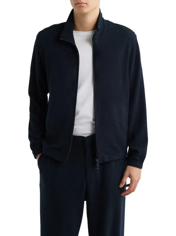 Emporio Armani Textured Knit Jacket - Solid Blue Navy