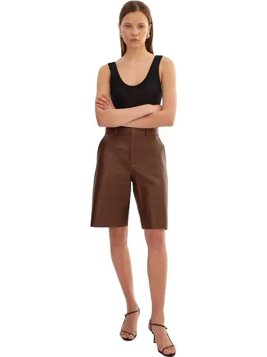 LAMARQUE Leather Bermuda Shorts - Mid Brown