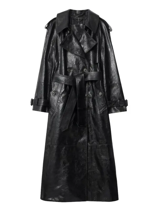 Burberry Belted Leather Trench Coat - Black