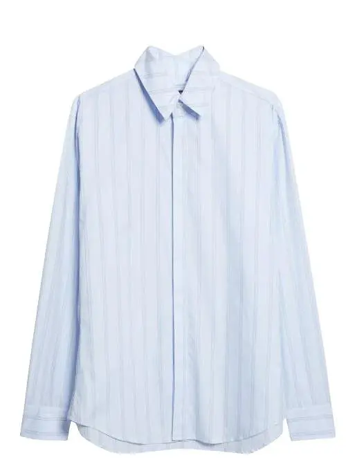 JEAN PAUL GAULTIER Pinstripe Button-up Shirt With Floating Collar - Light Blue/white