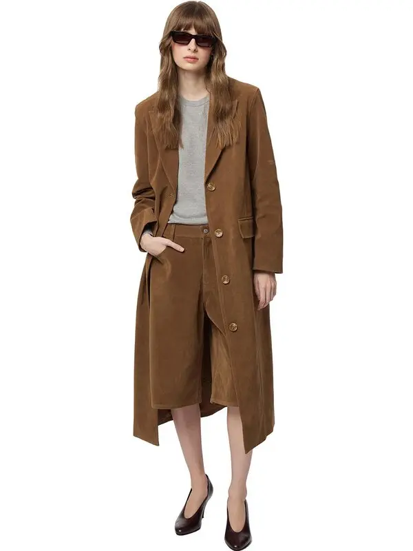 Apparis Lauren Sans Suede Overcoat - Saddle Brown