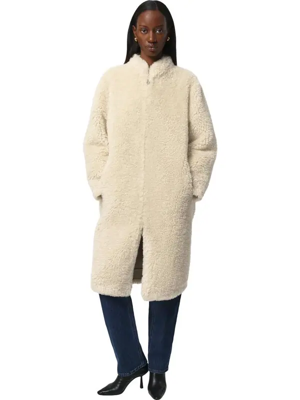 Apparis Bouclette Faux Shearling Cocoon Overcoat - Oat