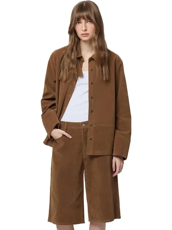 Apparis Ren Sans Suede Overshirt - Saddle Brown
