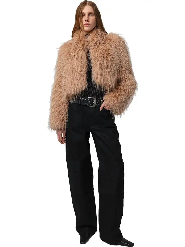 Apparis Ginette Cropped Faux Fur Jacket - Buff