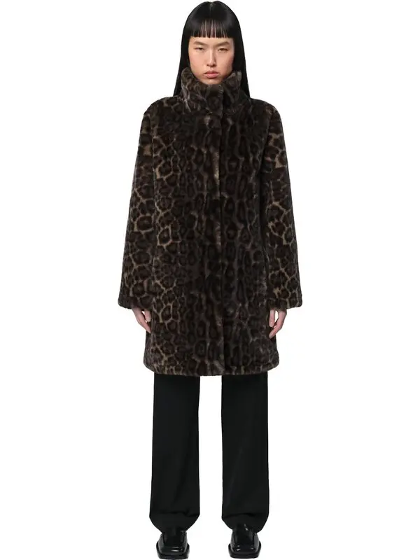 Apparis Pluche™ Mid-length Coat - Dark Leopard
