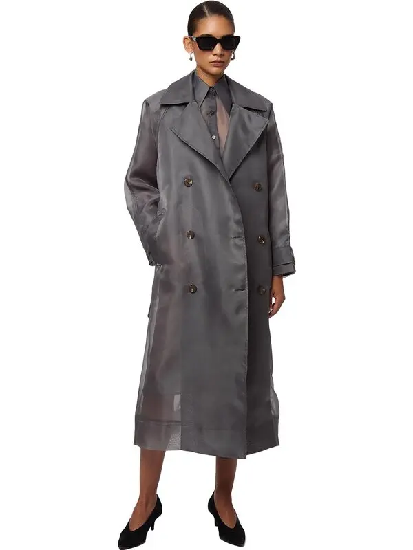 Apparis Lana Organza Trench Coat - Dark Grey